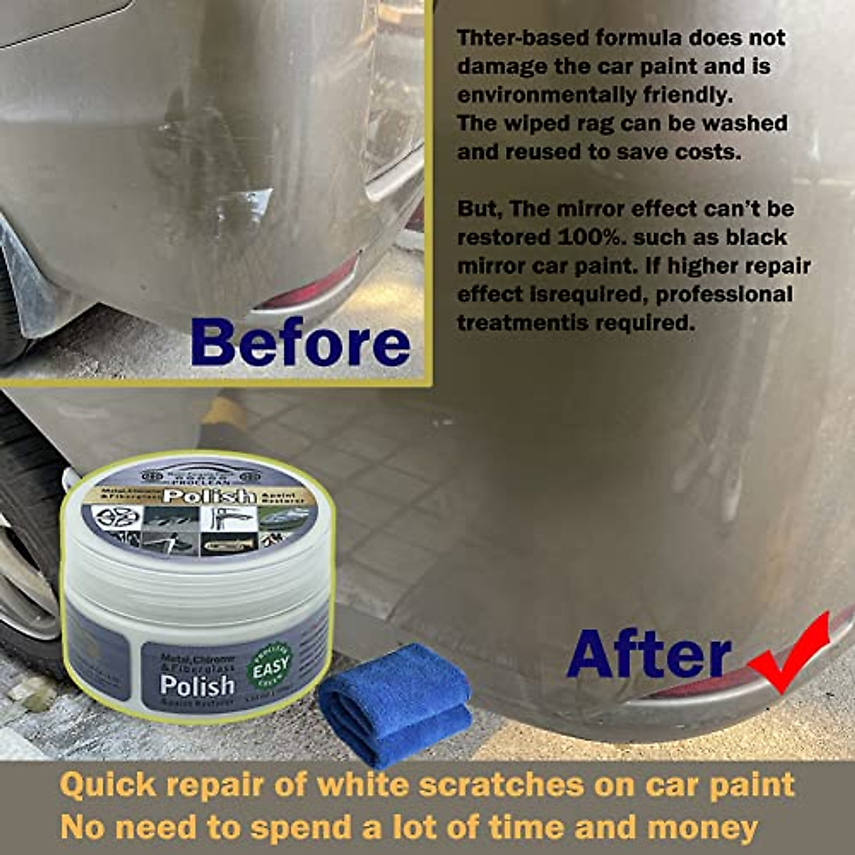 Car Scratch Remover and Swirl Remover, Multi-Purpose Metal Polish & Chrome Cleaner, Copper, Aluminium, Rust Remover, Innovative Water-Based Formula, 3.53 oz(100g).
