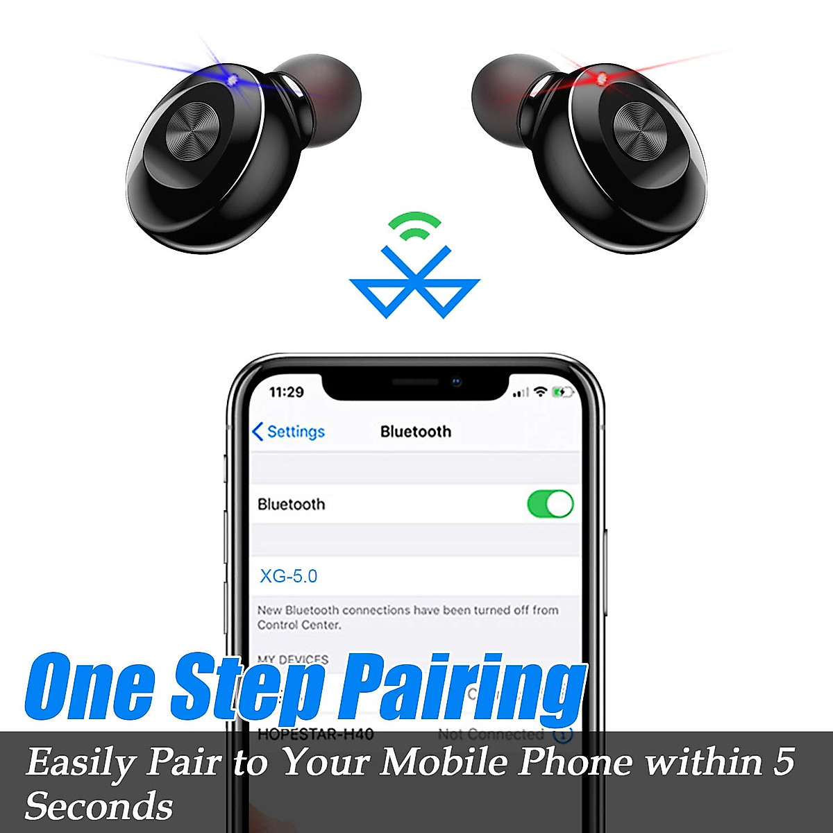 Lady house Earbuds 5.0 Mini Headphones, IPX5 Waterproof Hi-Fi Stereo Built-in Mic Headset, in-Ear Earphones with Charging Case for Daily use, Mat black