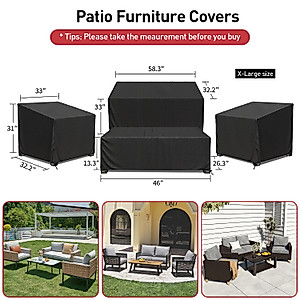 Patio Furniture Covers, 4 Piece Heavy Duty Waterproof Outdoor Furniture Cover with Windproof Buckle Strap, Rattan Wicker Patio Furniture Set Cover for Chair Sofa Black (Black, X-Large)