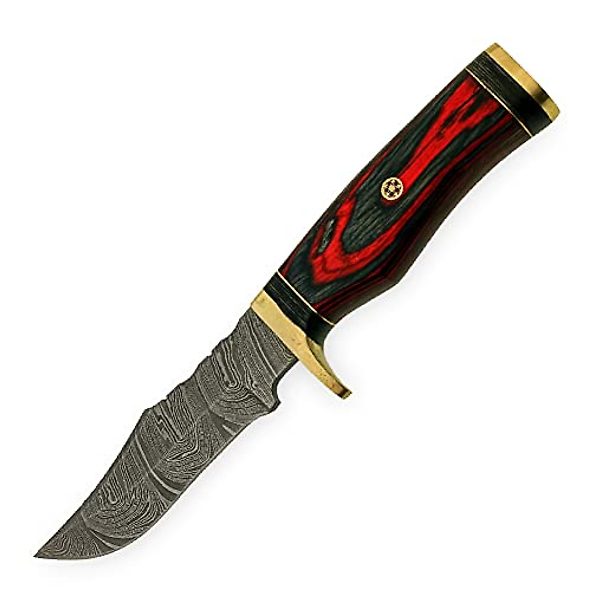 Custom Handmade Damascus Steel Hunting Knife/Skinning Knife SS-17452 (Red & Black Wood) (Red)