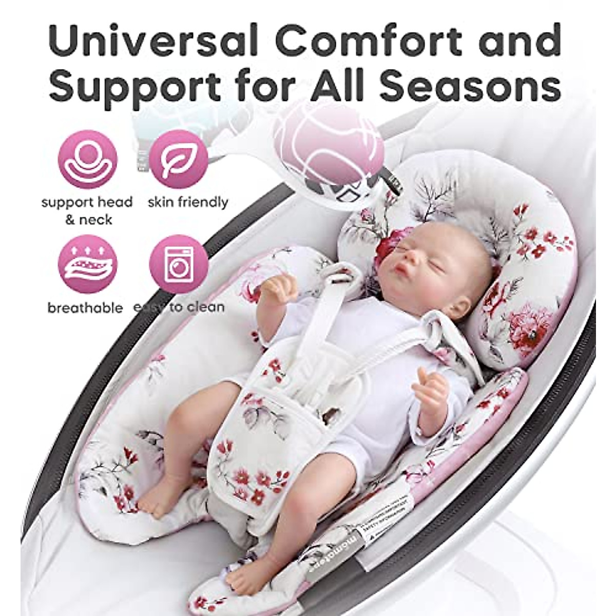 Mamatepe Infant Insert Compatible with 4moms Mamaroo RockaRoo & Graco DuetSoothe Swing, Reversible Newborn Insert Head & Body Support Cushion,Breathable Soft Fabric, Machine Washable, Blush Pink, 1Pcs