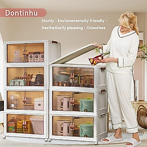 Dontinhu Stackable storage bins open front,collapsible storage bins, 7GAL-3Packs stackable closet organizers with wheels,for home and dorm(Creamy white)
