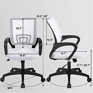 Ergonomic Office Chair Mesh Desk Chair, Computer Chair with Lumbar Support& Armrests, Adjustable Mid-Back Computer Desk Chair, Modern Executive Rolling Swivel for Women Adults, White