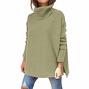 LILLUSORY Oversized Turtleneck Pullover Sweaters Womens 2024 Long Tunic Sweater Winter Trendy Casual Poncho Cowl Neck Cute Tops Dress Fall Fashion Clothes Outfits Clothing Light Green