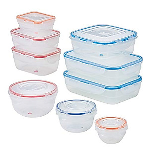 LOCK & LOCK Easy Essentials Color Mates Food Storage lids/Airtight containers, BPA Free, 18 Piece, Clear