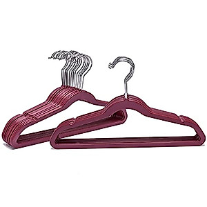 30+10 Quality Kids Children's Plastic Non Velvet Non-Flocked Thin Compact Shirt and Skirt/Pant Bundle Coat Hangers with Metal Clips for Skirts Pants Blouses 360° Swivel Hook, Jacket, Raspberry