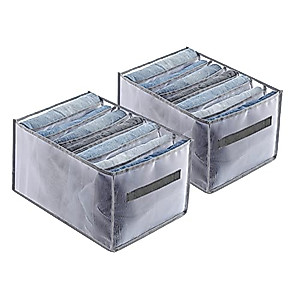 WATAKA 7 Grids Washable Wardrobe Clothes Organizer, 2PCS Closet Organizers and Storage, Clothes Drawer Organizers Mesh Separation Box for Legging, T-Shirt, Underwear, Socks - Grey
