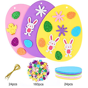 Konsait Bulk 208pcs Easter Foam Eggs Stickers, Bunny Chicken Self-Adhesive Foam Easter Eggs Shapes Stickers for Kid's Art DIY Craft Scrapbooks Supplies Easter Party Decor