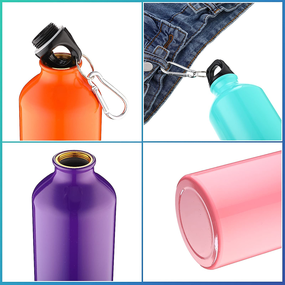 Mimorou 10 Pack 20 oz Aluminum Water Bottles Lightweight Reusable Bottles Aluminum Travel Cups with Carabiner Leak Proof Team Water Cups in bulk for Gym Sports Bicycle Camping