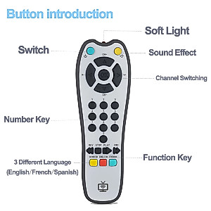 Kids Musical TV Remote Control Toy with Soft Light and Sound, Adjustable Volume Early Education Learning Remote Toy with English,French,Spanish Gift Toy for 6 Months+ Toddlers Boys or Girls