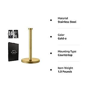Gold Stainless Steel Paper Towel Holder, Sturdy and Heavy for Kitchen Bathroom Bedroom Office Restaurant Coffee Shop Study Iiving Room Toilet（Gold）