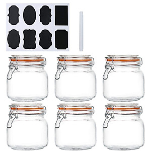 Encheng 25 oz Glass Jars With Airtight Lids And Leak Proof Rubber Gasket,Wide Mouth Mason Jars With Hinged Lids For Kitchen Canisters 750ml, Glass Storage Containers 6 Pack …