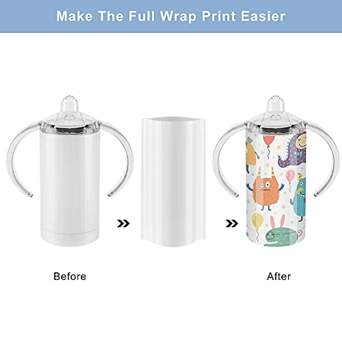 ZONEGRACE 4 Pack 12 OZ Sublimation White Blank Straight Sippy Cup,Insulated Stainless Steel Tumblers with Screw-ON LIDS