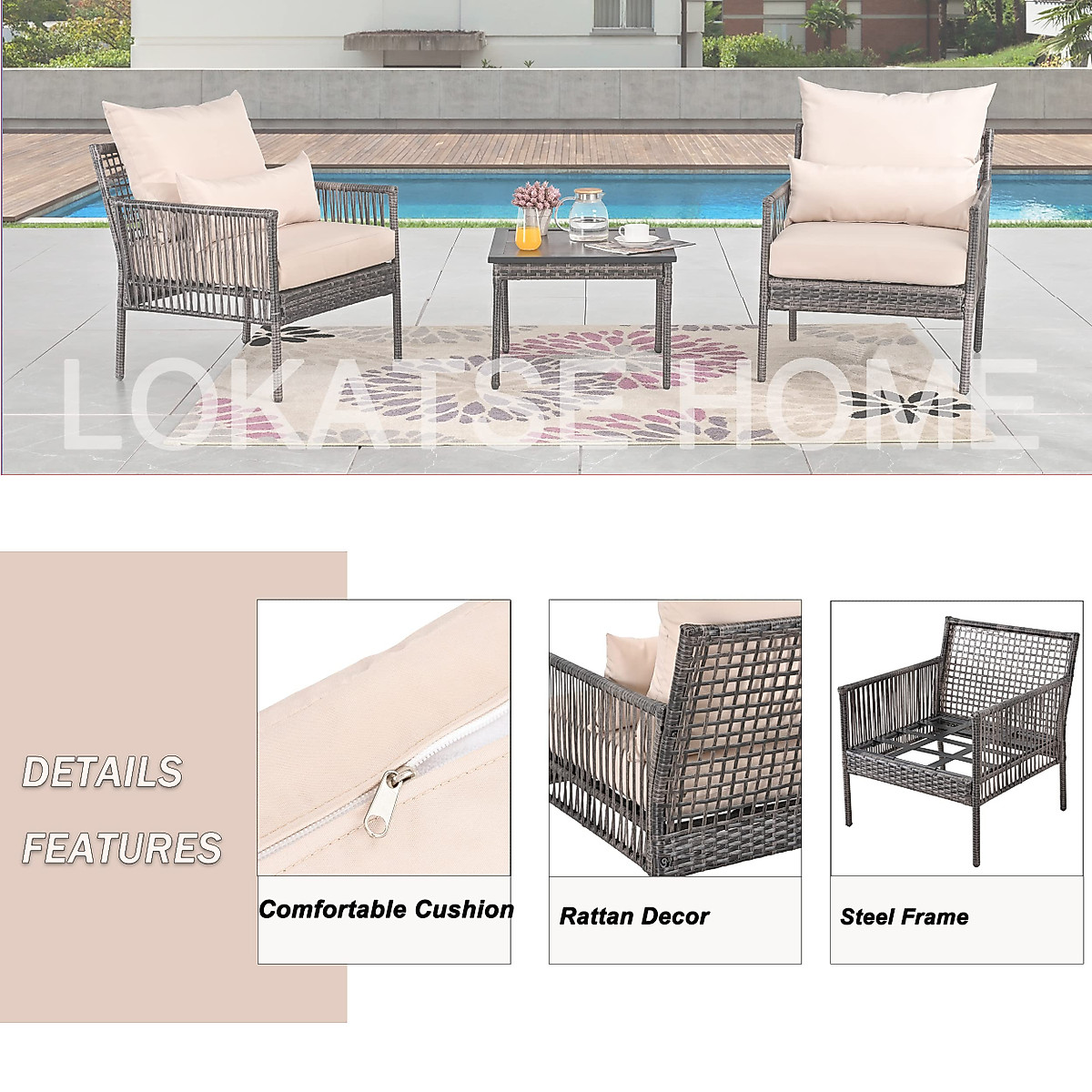 LOKATSE HOME Patio Wicker Chair Outdoor Rattan Furniture for Club Bar Dining Room Balcony Porch Garden, Beige