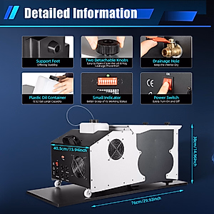 1500W Low Lying Smoke Fog Machine DJ Stage Remote Fogger Dry Ice Effect DMX512 Floor Smoke Machine for Club Stage Wedding Theater Black