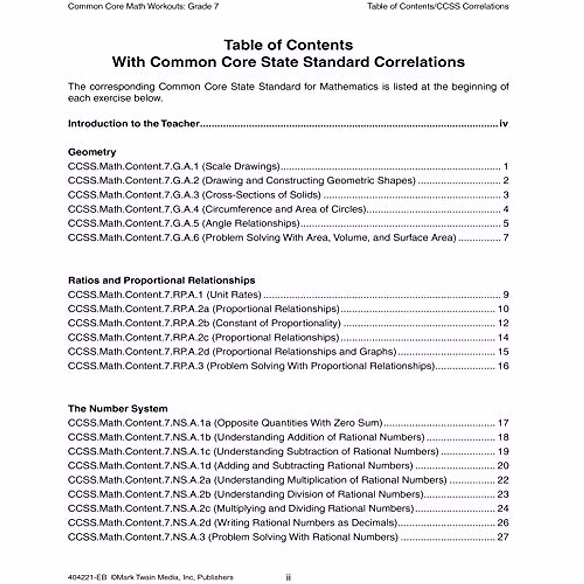 Mark Twain Media | Common Core Math Workouts Workbook | 7th Grade, 64pgs