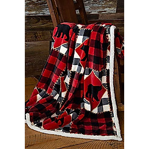 Carstens Lumberjack Bear Red Plaid Sherpa Throw Blanket 54" x 68"