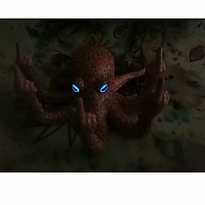 JINGBIN Octopus with Mother of Pearl Luminous Octopus with Middle Finger Novelty Gesture Octopus Art Ornaments Gift for Garden Indoor Outdoor Home Decoration Luminescent Statue Table Decor