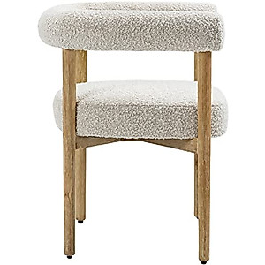 Meridian Furniture Hyatt Collection Mid-Century Modern Dining Chair, Solid Wood Finish, Rich Boucle Fabric, 26.5" W x 22" D x 28" H, Cream