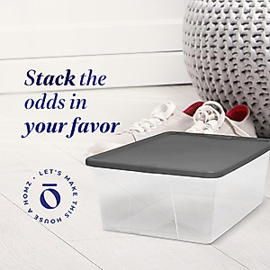 HOMZ 8-Pack Snaplock, Small Clear Plastic Storage Bins with Lids, 12 Quart, Gray