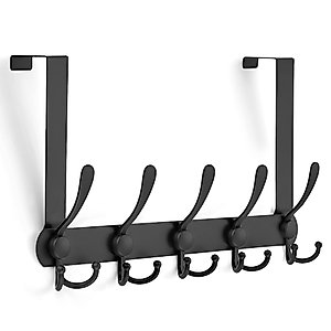 Ravinte Over The Door Hooks, 1 Pack Over The Door Hanger with 5 Coat Hooks for Hanging Clothes, Over The Door Towel Racks for Bathroom Heavy Duty, Black