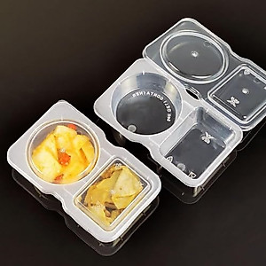 Double Compartment Condiment Container,2 Compartment Snack Containers with Lids,Small Food Storage Containers,Double Compartment Snack Containers for to-go Sauce, Sampling, Travel Snack (Round 150ml)