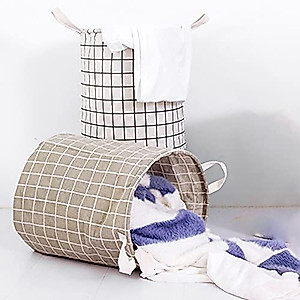 Saterkali 43L Large Laundry Basket with Reinforced Handle, Large Capacity High Durability Space-Saving Cotton Linen Folding Type Clothes Toys Laundry Bucket Laundry Hamper for Clothes & Toys Beige