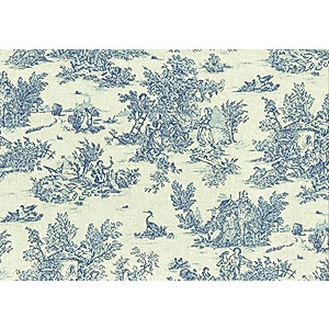 Mini Toile de Jouy Fabric (La Vie Rustique) - Oxford Blue on a Soft, Linen-Look Base Cloth | 100% Cotton Designer Print | 61 inches Wide | Per Yard Length Increment*