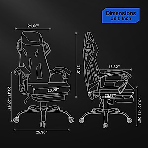 GTRACING Gaming Chair, Computer Chair with Mesh Back, Ergonomic Gaming Chair with Footrest, Reclining Gamer Chair with Adjustable Headrest and Lumbar Support for Gaming and Office (White)