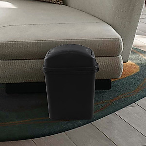 Idotry 1.8 Gallon / 7 Liter Plastic Trash Can, Small Garbage Bin with Swing Lid, Black