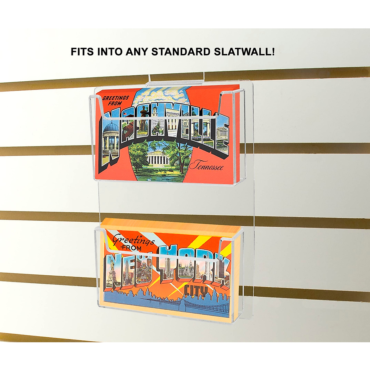 Marketing Holders Slatwall Postcard Organizer Double Pocket Clear Acrylic Display for 6" Timeclock Index Card Pamphlets Greeting Cards Organizing Space Saving Rack