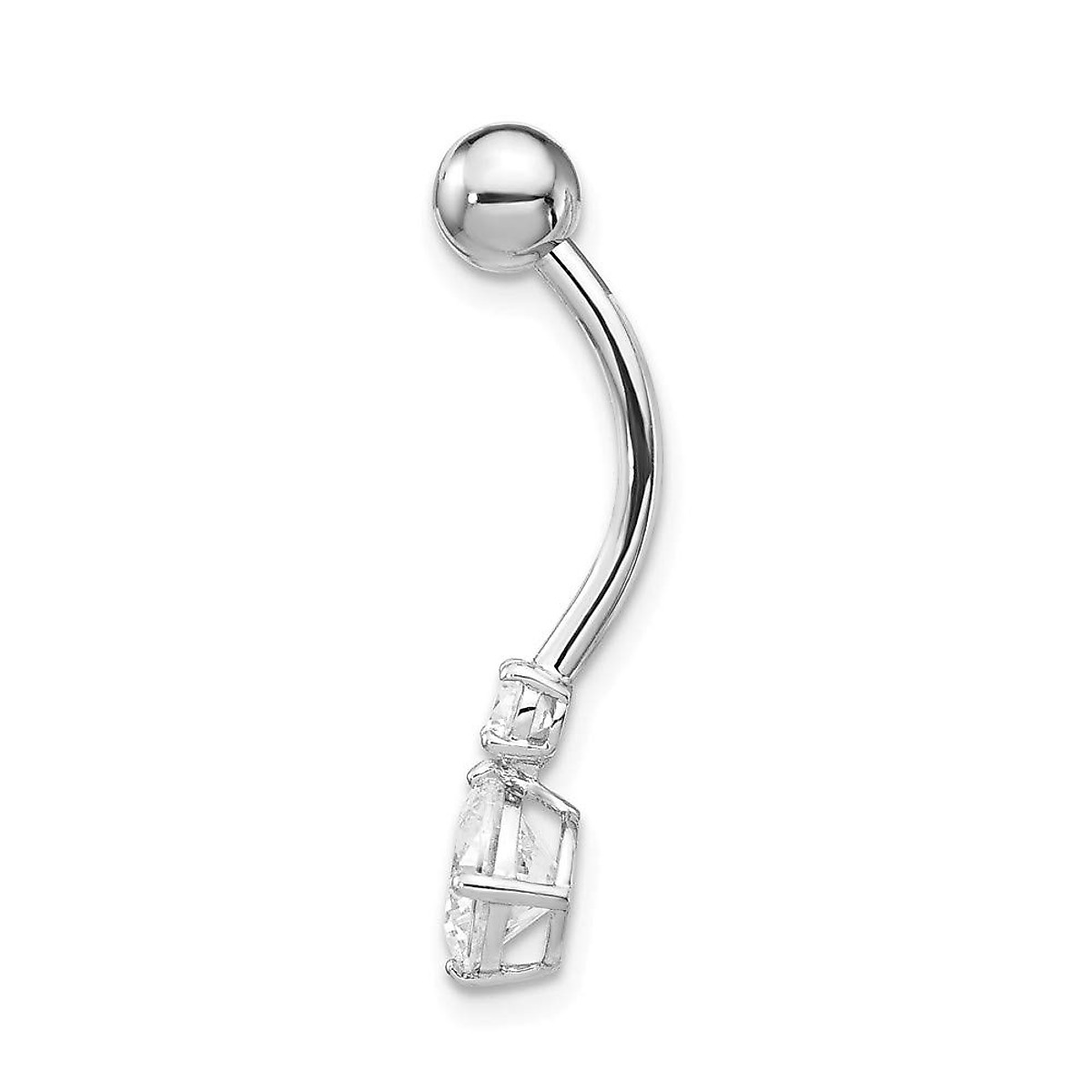 10k White Gold Polished Open back Screw back With 3 and 6mm CZ Cubic Zirconia Simulated Diamonds Belly Ring Dangle Jewelry for Women