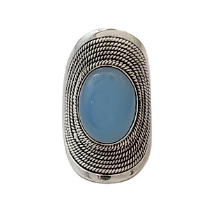 NOVICA Artisan Handmade .925 Sterling Silver Cocktail Ring Jewelry Chalcedony from India Blue Single Stone Placid Serenity Bollywood Bohemian 'Jaipur Skies'
