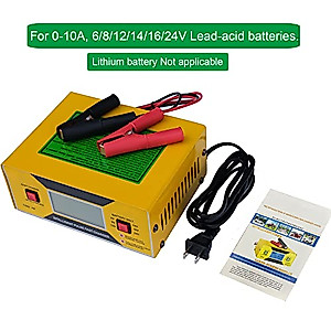6/8/12/14/24 Volt Battery Charger Automotive, JYEASTZ Smart Car Battery Charger 0-10A, Maintainer and Fully Automatic Charger with Cable Clamps, Suitable for Cars, Golf Cart, Boats, Motorcycles, etc.