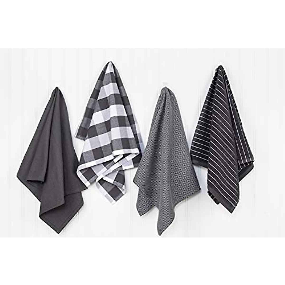Kitchen Cotton Towels - 100% Cotton Gray Dish, Hand, Tea Towels - Flat, Terry, Waffle, Herringbone - 28 x 16 in