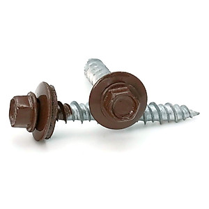 Hex Washer Head Hi-Lo Thread Mechanical Galvanized Roofing Screws Brown Finish - #10 x 1-1/2" Qty 100