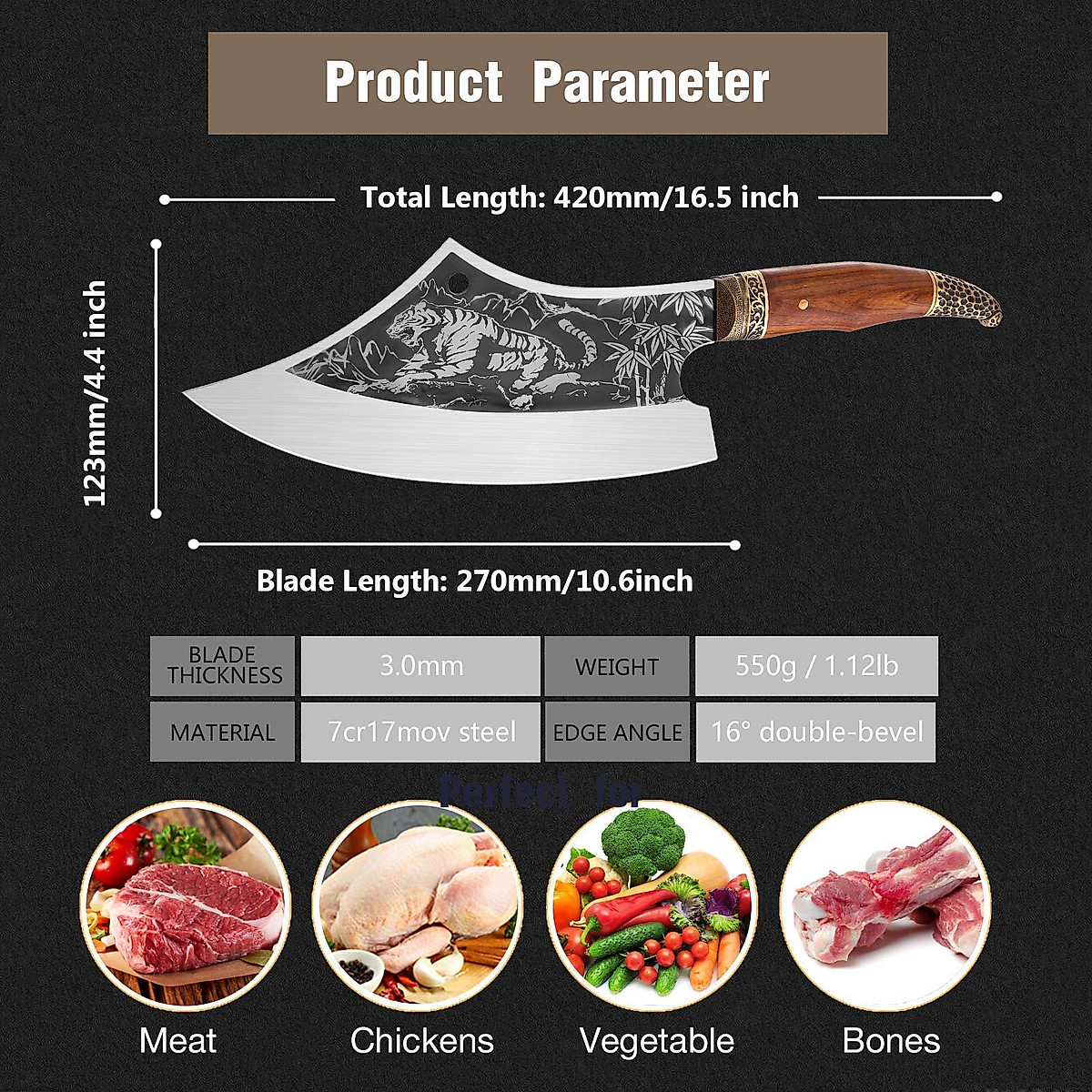 Golden Bird Meat Cleaver Knife Forged Boning Knife Set Carbon Steel Butcher Knife Full Tang Kitchen Knife Set for Home, Resutrant