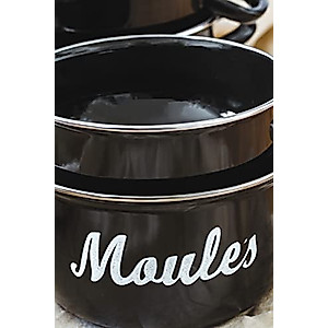 KitchenCraft Mussel Pot, World of Flavours, Enamel Dual-Purposed Lid, Medium 18 cm (6.5''), Black