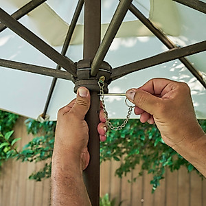 KidKraft Wooden Outdoor Sectional Ottoman & Umbrella Set with Cushions, Patio Furniture for Kids or Pets, Bear Brown & Beige