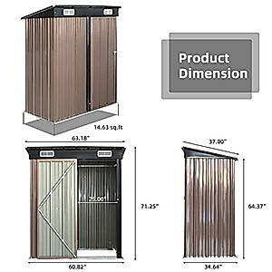 GRAVFORCE 5' x 3' Outdoor Metal Storage Shed, Outdoor Shed, Galvanized Steel Garden Shed with Single Lockable Door, Tool Storage Shed for Backyard, Patio, Lawn (Dark Grey)