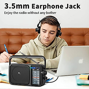 YOWGULF AM FM Radio with Best Reception,Bluetooth Portable AM FM Transistor Radio,Battery Operated Radio or AC Power,Large Dial,Headphone Jack, Gifts for Seniors Elderly