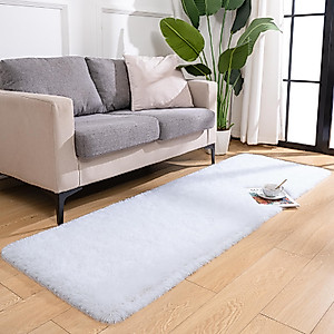 Przemy Fluffy Runner Rug for Bedroom Living Room, 2x6 Feet White Shag Area Rugs, Soft Fuzzy Carpet for Bedside Nursery Kids Room College Dorm, Plush Throw Rug for Home Decor