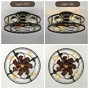 HUEOCZW 20" Caged Ceiling Fan with Light and Remote，bladeless Ceiling Fan 6 Speed Reversible with 4 Bulbs and Remote Control.Low Profile Ceiling Fan with Lights for Bedroom, Dining Room