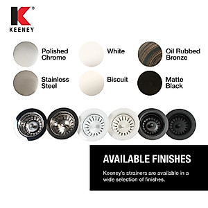 Keeney K1439WH Deep Thread Cast Brass Kitchen Sink Strainer, 3.5-Inch Opening, White