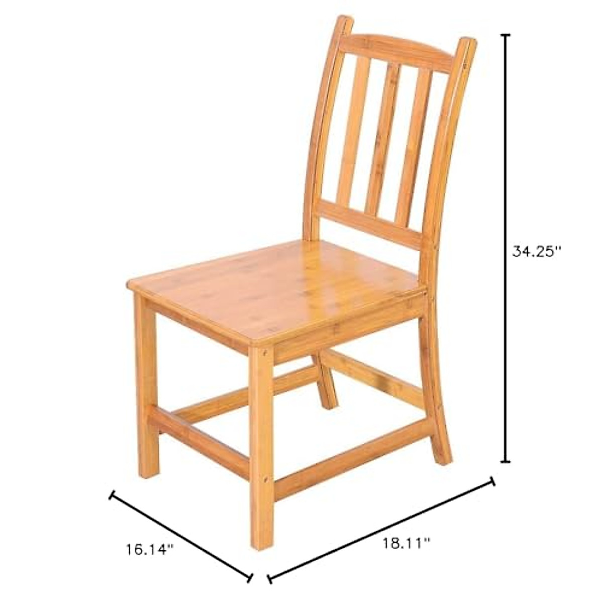 2pcs Bamboo Dining Chairs Simple Design Wooden Bedroom Study Chairs High-Back Wood Natural Color