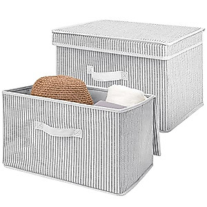 GRANNY SAYS Fabric Storage Boxes, Large Storage Bins with Lids, Toy Storage Organizer, Closet Storage Baskets for Shelves Organizing Bookcase Entryway Wardrobe, Gray/White, 2-Pack
