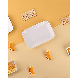DELLING 8 Inch Rectangular Salad Plates/Appetizer Plates Set, Porcelain Dessert Plates, Small Serving Plates for Salad, Appetizer and More - Microwave, Oven, and Dishwasher Safe - Set of 6, White