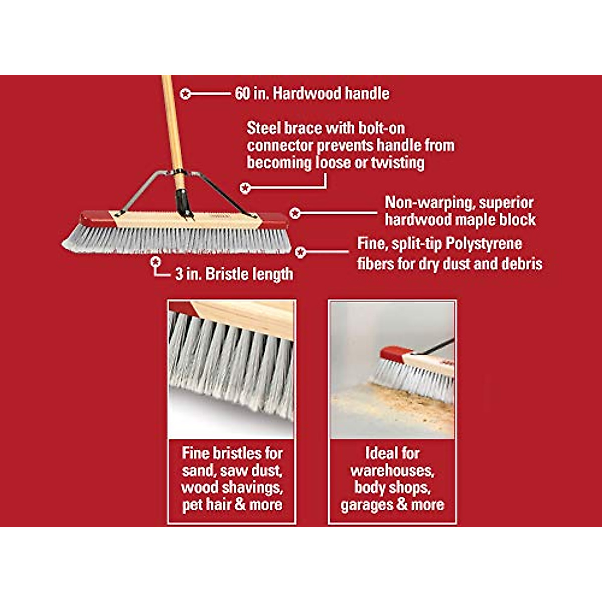 Harper 2224P1 Premium Indoor Smooth-Surface Hardwood 24 in. Push Broom, Brown