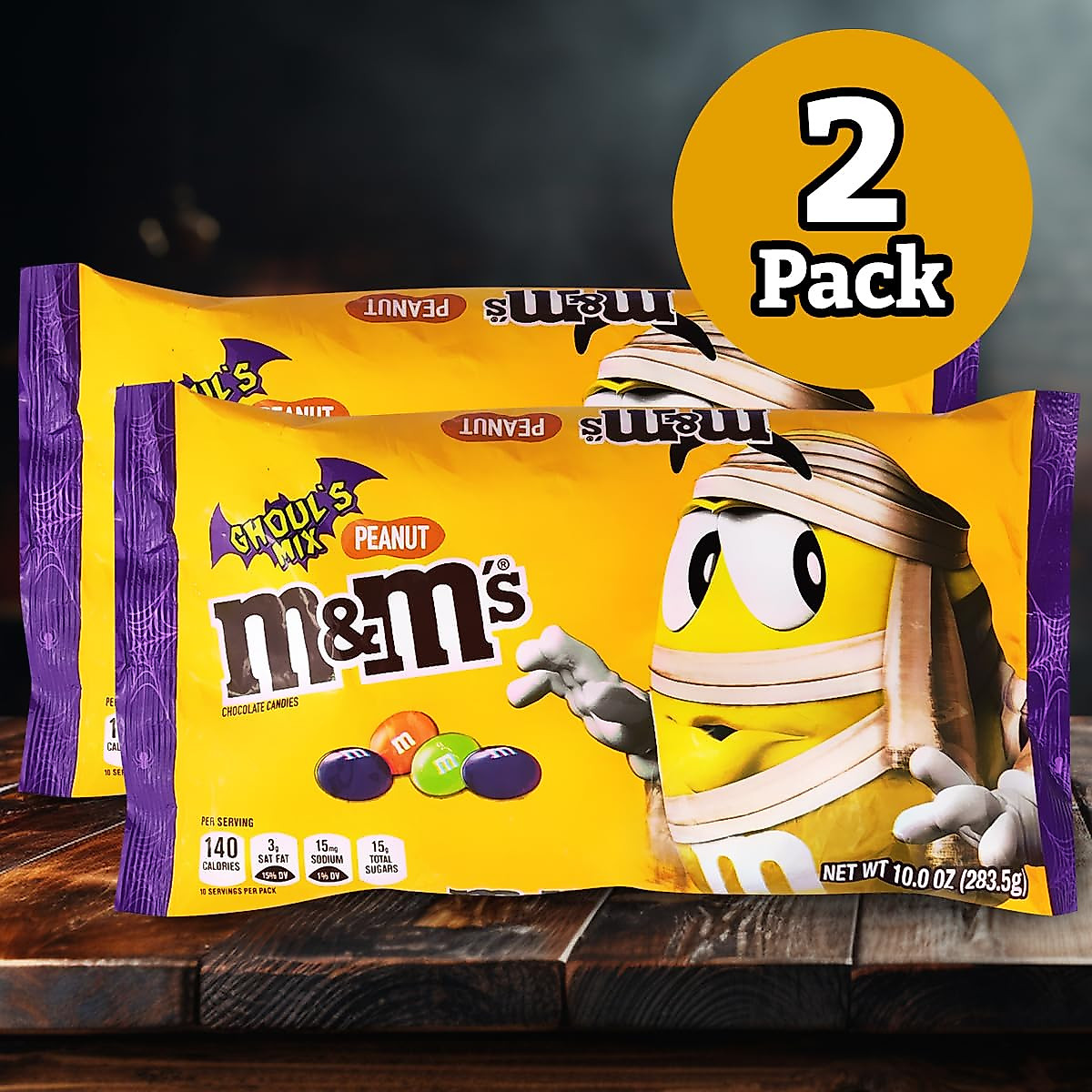 M&M’s Ghoul’s Peanut Milk Chocolate Halloween Candy 10oz Bag 2-Pack - Sweet Milk Peanut Chocolate Holiday M&Ms Candy Encased in Vibrant Candy Shell Colors, Melt in Your Mouth Snack for Kids & Adults