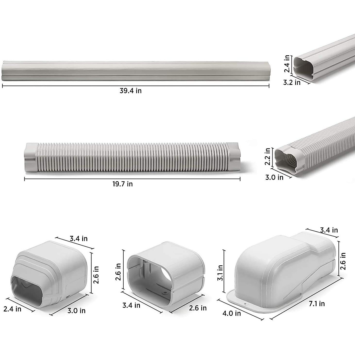 TURBRO 3’’ W × 7.5’ L Decorative PVC Line Cover Kit for Mini Split and Central Air Conditioners, AC Heat Pumps Systems
